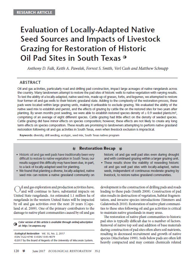 Evaluation of Locally-Adapted Native Seed Sources and Impacts of ...